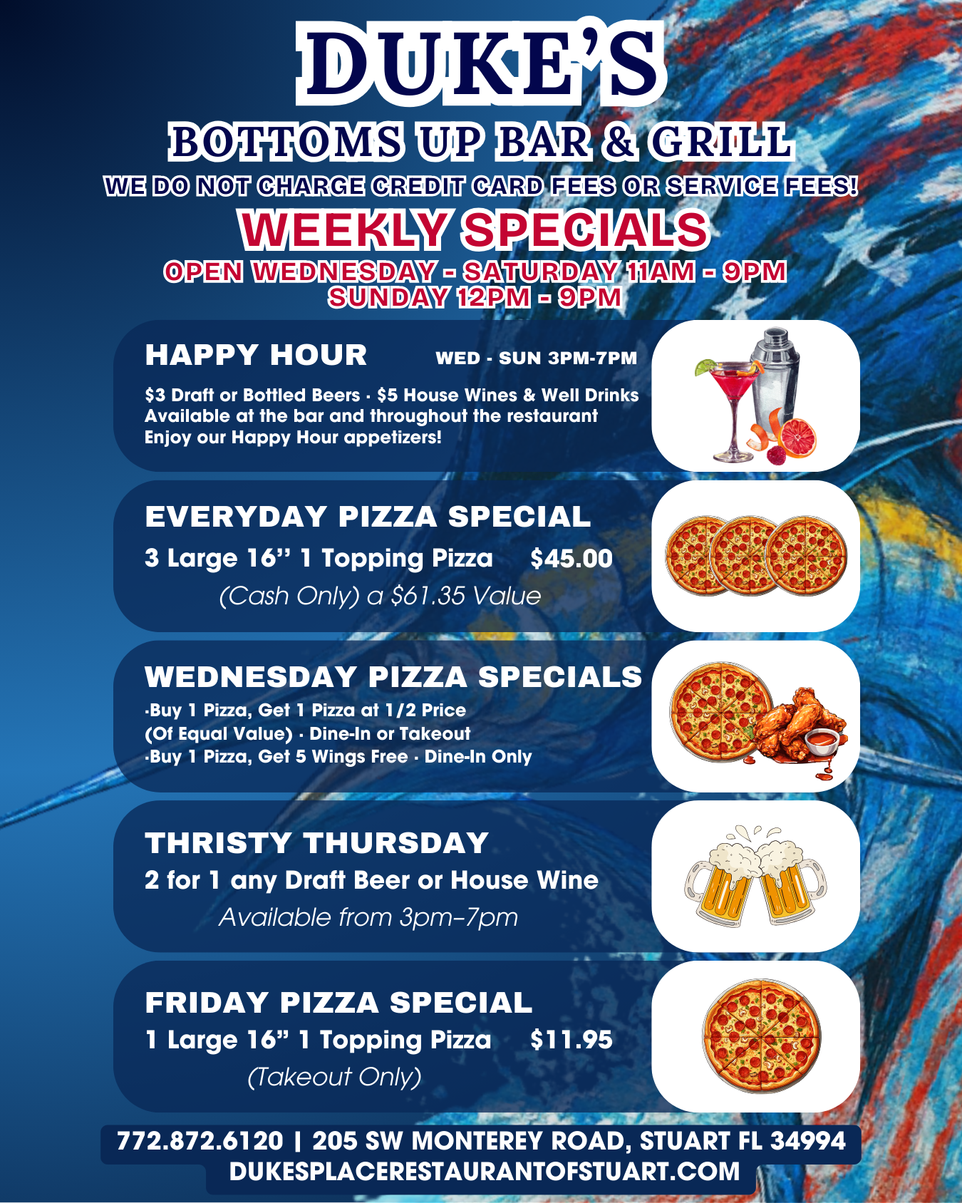 Weekly Specials - Stuart, FL | Duke’s Bottoms Up Bar & Grill
