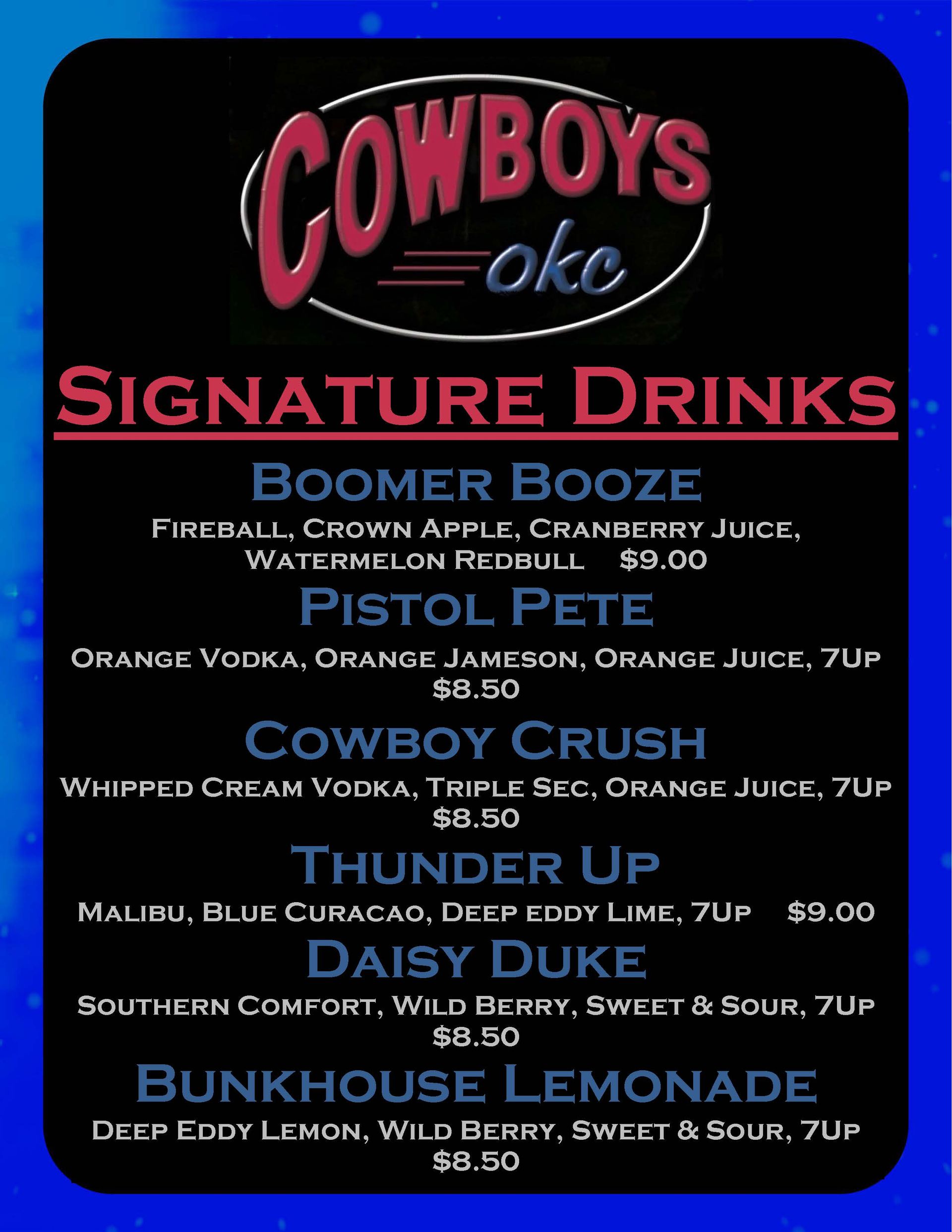 Drink Menu - Cowboys OKC