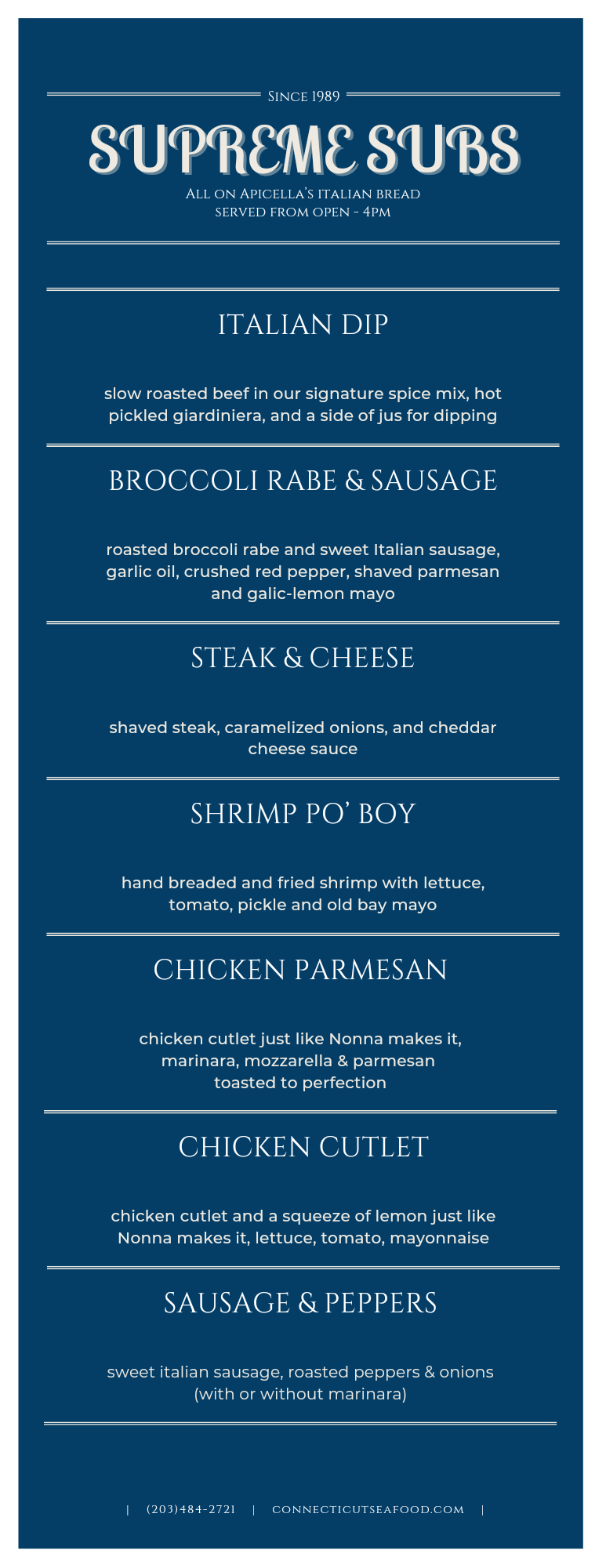 Supreme Seafood Menu - North Branford, Connecticut