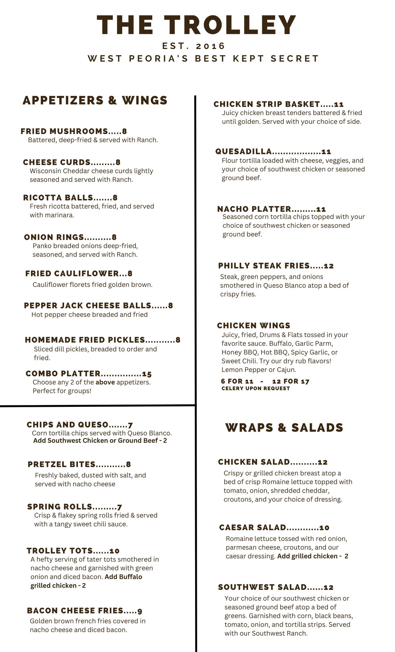 Lunch & Dinner Menu | The Trolley