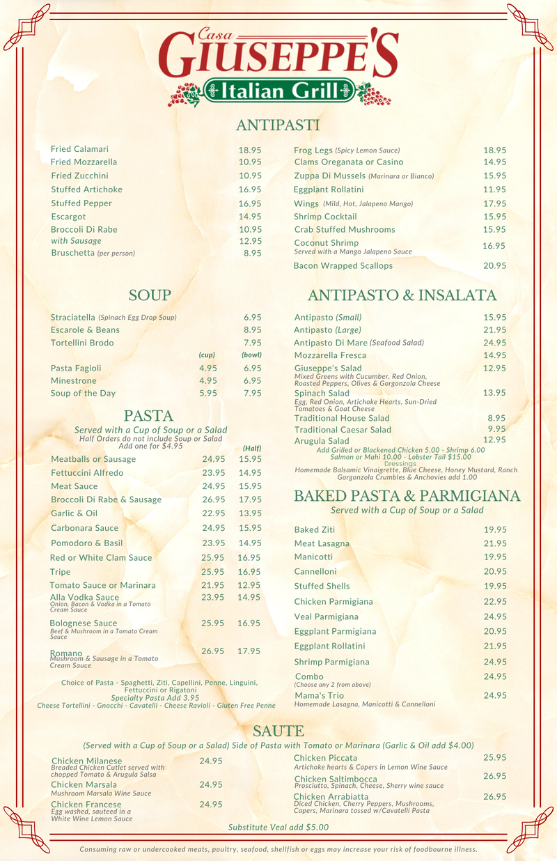 Italian Restaurant - Restaurant - Stuart, FL | Casa Giuseppe's Italian ...