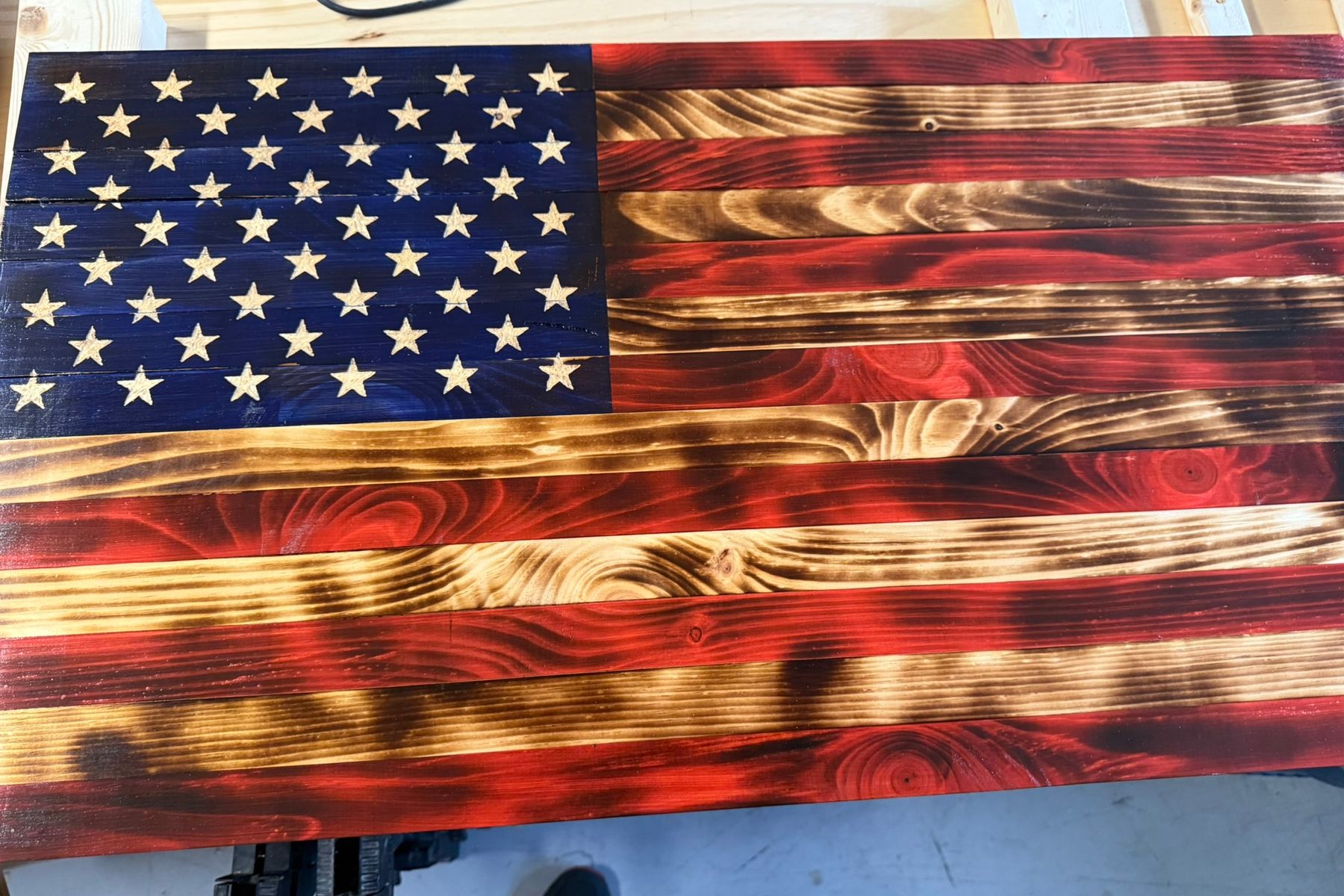 Handcrafted Wooden American Flags | Rustic & Torch-Burned Décor