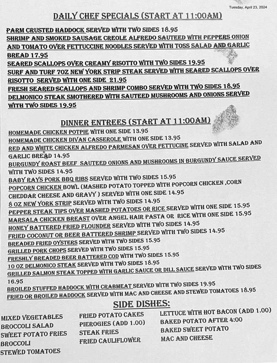 Menu Specials | Country Meadows Restaurant | 81 Hershey Road ...