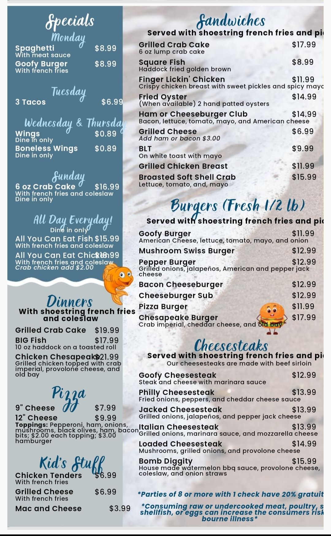 Goofy's Eatery & Spirits | Menu