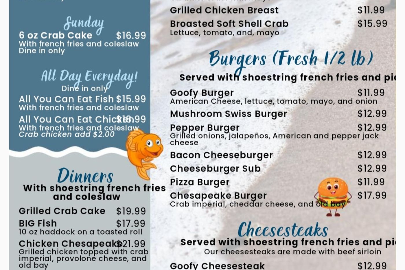 Goofy's Eatery & Spirits | Menu